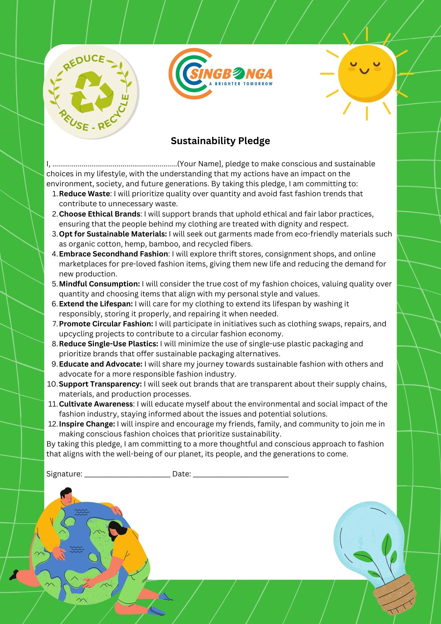 SUSTAINABILITY PLEDGE | Singbonga Your Ultimate Sustainable Lifestyle Destination